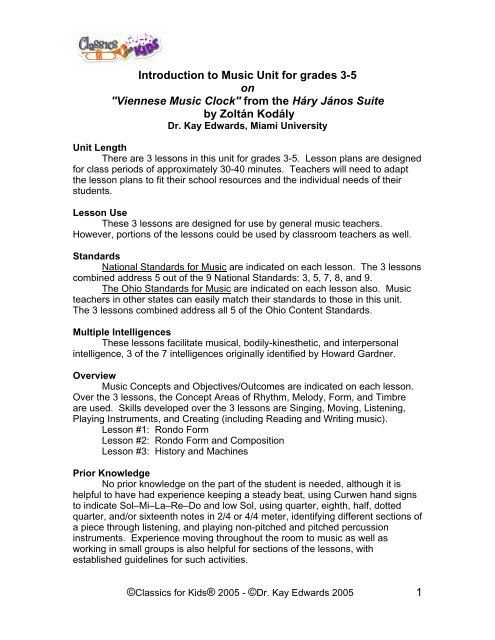 Introduction to Music Unit for grades 3-5 - Classics for Kids