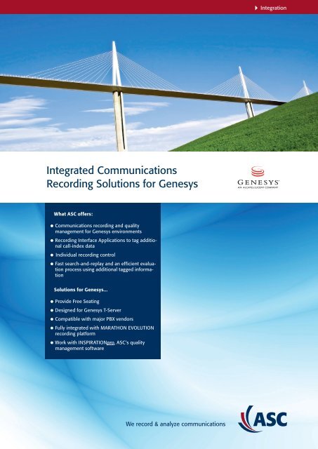 Integrated Communications Recording Solutions for ... - ASC telecom