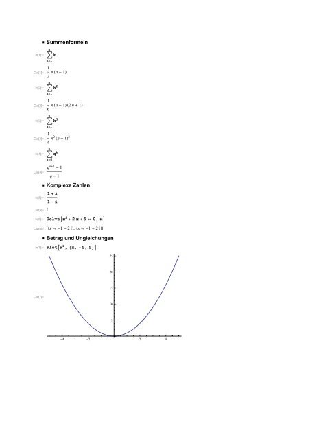 ü Summenformeln ü Komplexe Zahlen ü Betrag und Ungleichungen