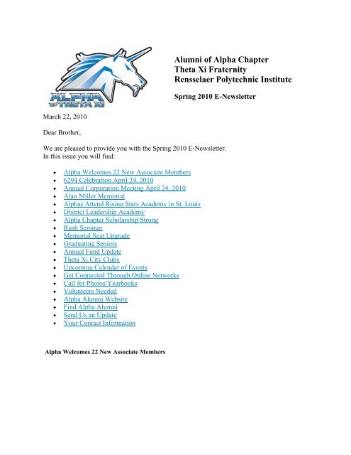 Alumni of Alpha Chapter Theta Xi Fraternity Rensselaer Polytechnic ...