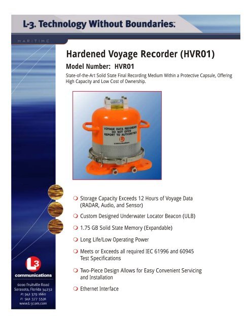 Hardened Voyage Recorder (HVR01) - L-3 Aviation Recorders