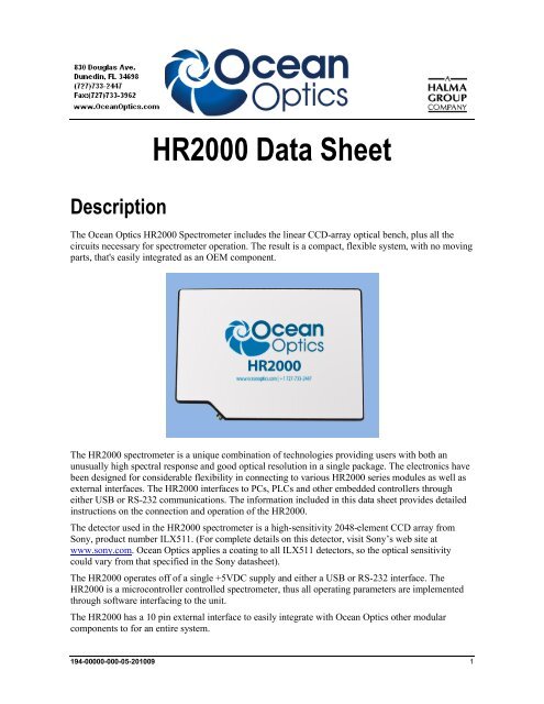 HR2000 Data Sheet - Ocean Optics