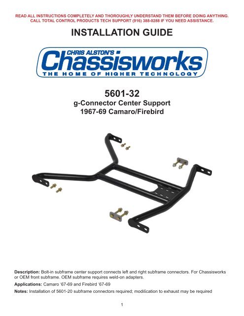 Installation Instructions - Chris Alston's Chassisworks