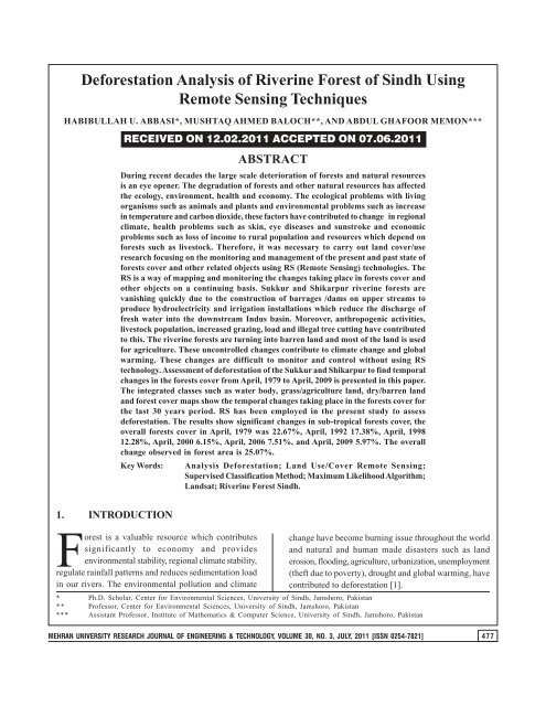 Deforestation Analysis of Riverine Forest of Sindh Using Remote ...