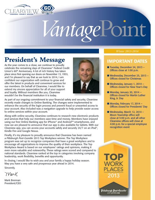 President's Message - Clearview Federal Credit Union
