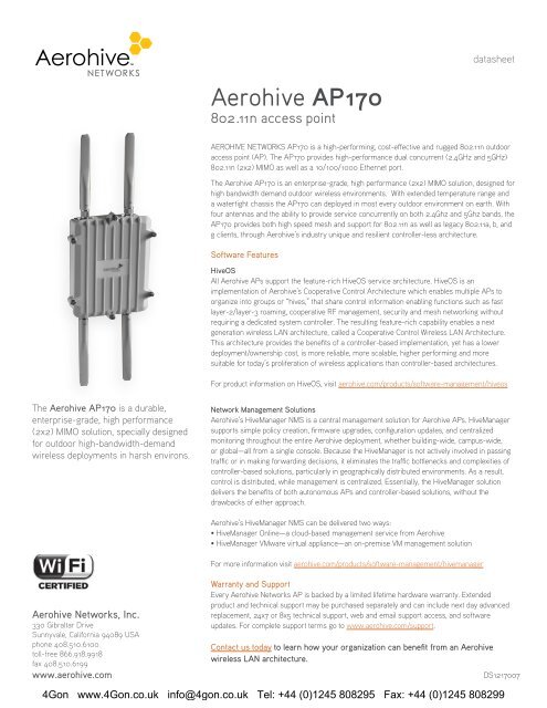 Aerohive AP170 Datasheet (PDF) - 4Gon