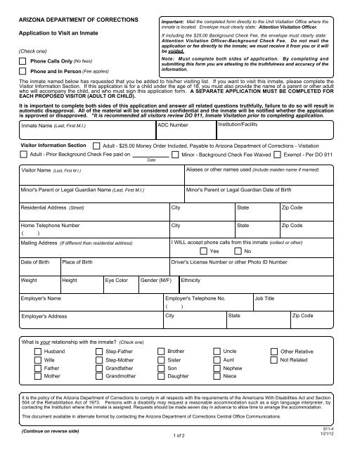 Attention Visitation - Arizona Department of Corrections