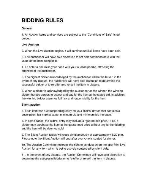 Silent Auction Rules
