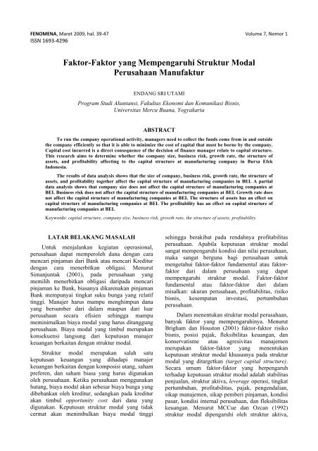 Faktor-Faktor yang Mempengaruhi Struktur Modal Perusahaan ...