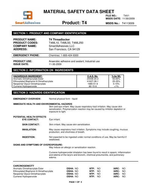 T4 Threadlocker MSDS - Adhesive.com