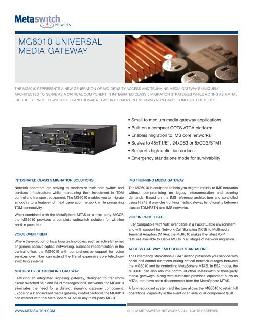 MG6010 Universal Media Gateway - Metaswitch