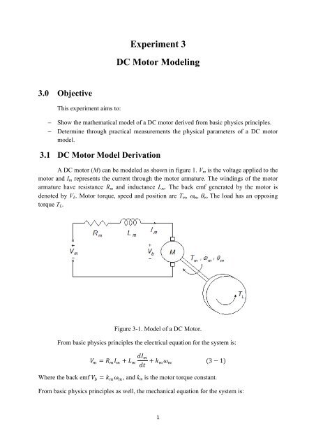 Experiment 3 DC Motor Modeling 3.0 Objective