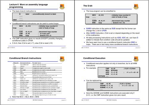 Lecture 6 More on assembly language programming The S-bit ...