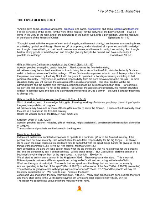 the five-fold ministry - Fireofthelordministries.com