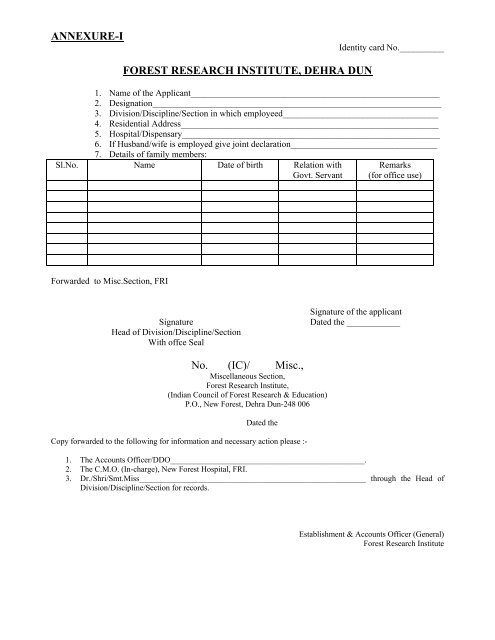 Medical Proforma - Forest Research Institute