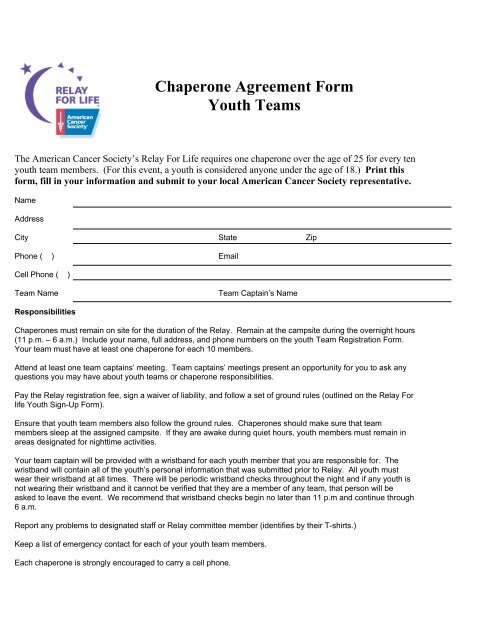 Chaperone Agreement Form Youth Teams - E-Bytes