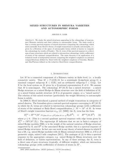 MIXED STRUCTURES IN SHIMURA VARIETIES AND ...