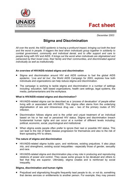 UNAIDS Fact Sheet : stigma and discrimination