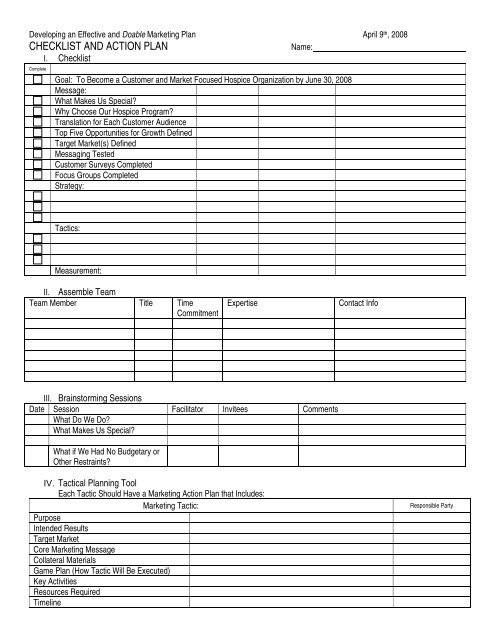 CHECKLIST AND ACTION PLAN
