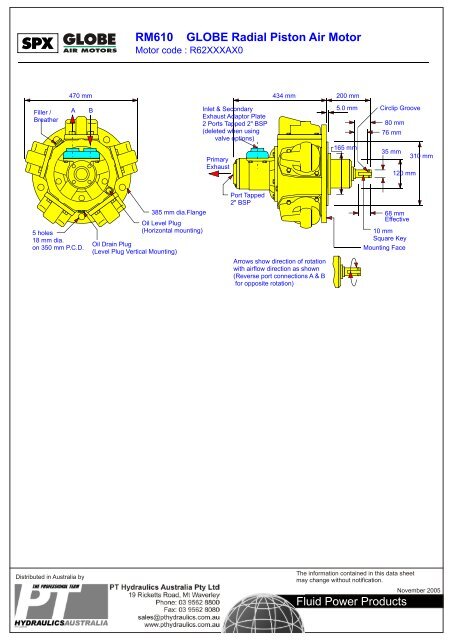 RM610 GLOBE Radial Piston Air Motor - PT Hydraulics