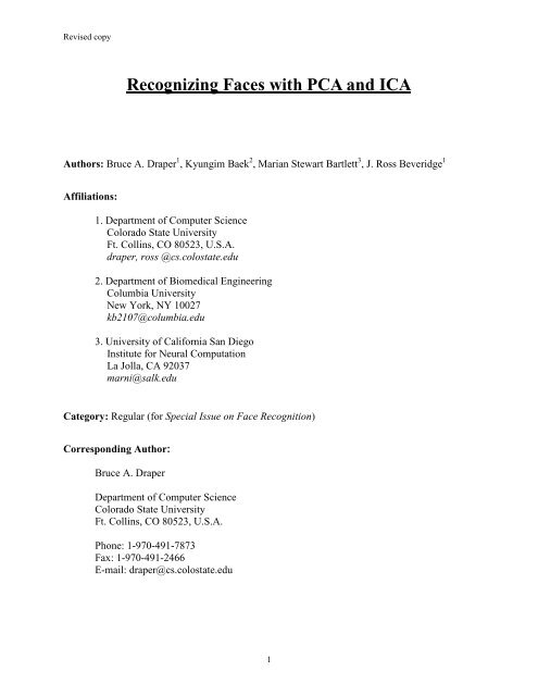 Recognizing Faces with PCA and ICA - Face Recognition Homepage