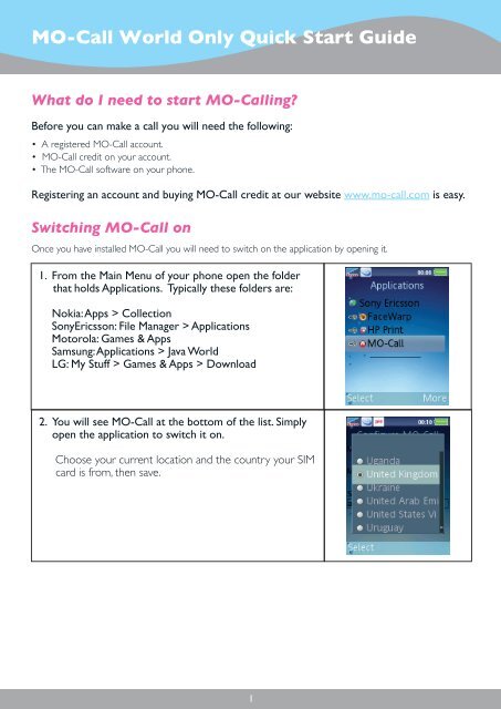 MO-Call World Only Quick Start Guide