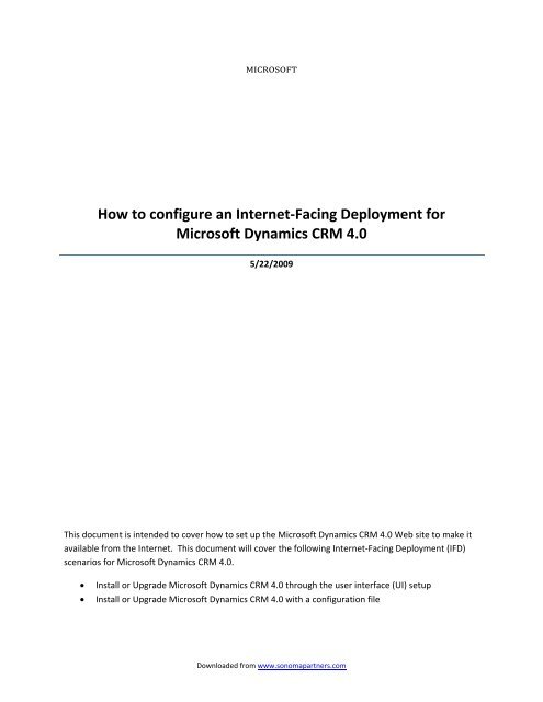 Microsoft Dynamics CRM 4 IFD Setup Scenarios - Sonoma Partners
