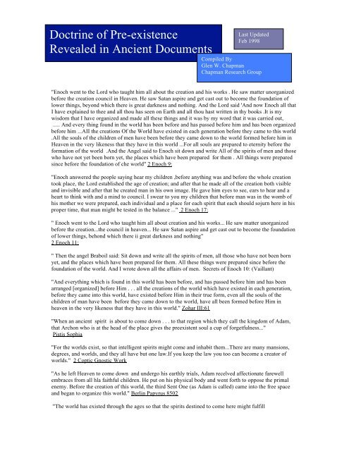 Doctrine of Pre-existence Revealed in Ancient Documents