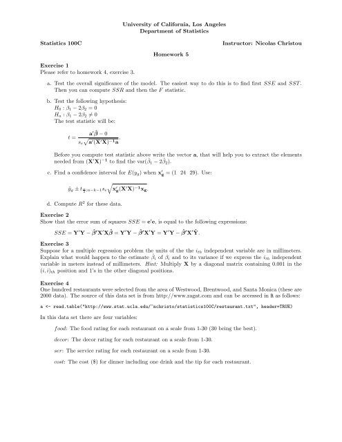 Homework 5. Due on Friday, 10 May. - UCLA Statistics