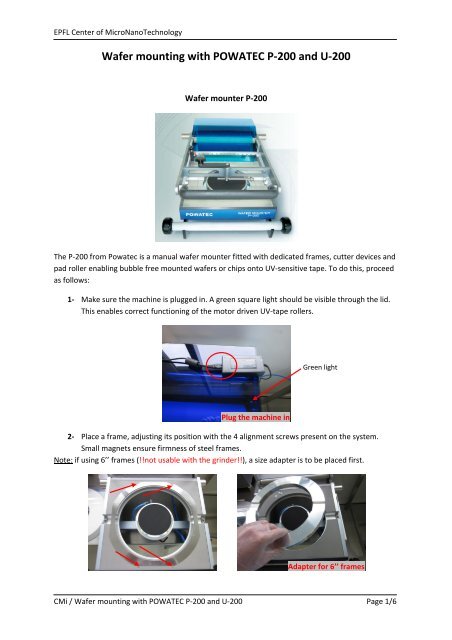 Wafer mounting with POWATEC P-200 and U-200 - CMI - EPFL