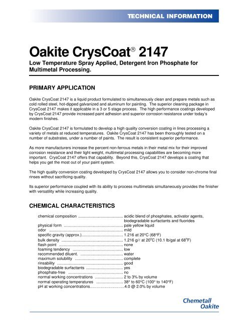 Oakite CrysCoatÂ® 2147 - Industrial Cleaning Supply