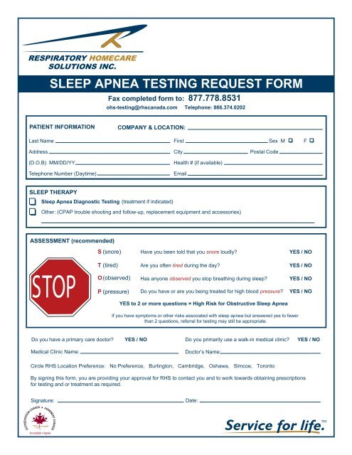Occupational OSA Request Form