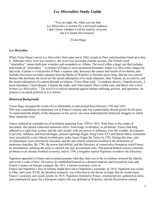 Les Miserables Study Guide - East Aurora Union Free School