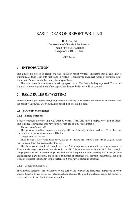 Report writing handout - Chemical Engineering Department - IISc