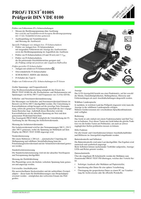 PROFi TEST 0100S Prüfgerät DIN VDE 0100 - Mercateo