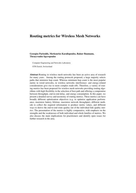 Routing metrics for Wireless Mesh Networks - Baumann, Rainer