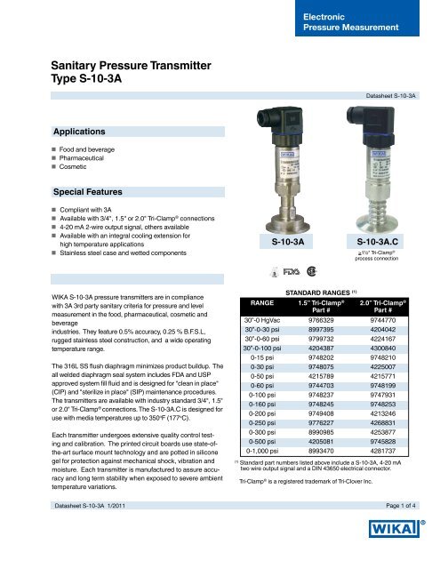 Data sheet S-10-3A - WIKA