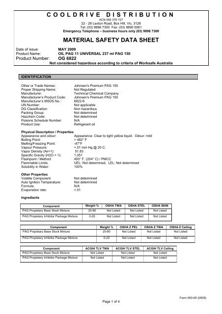 MSDS - Cooldrive Distribution