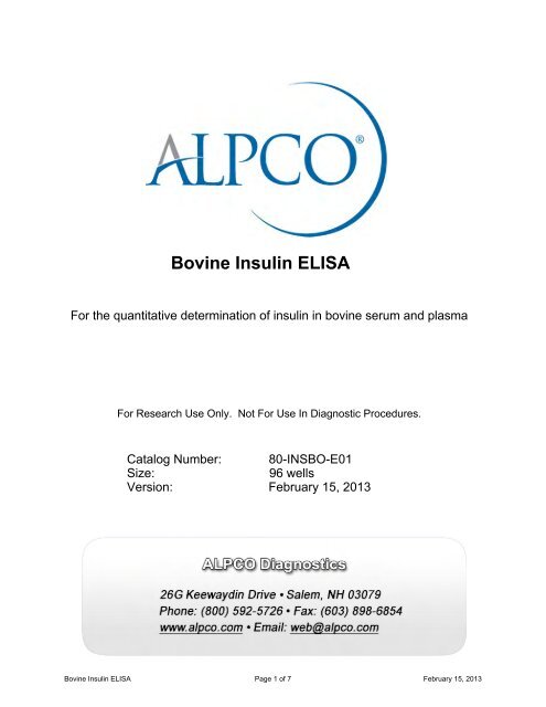 Bovine Insulin ELISA - ALPCO Diagnostics