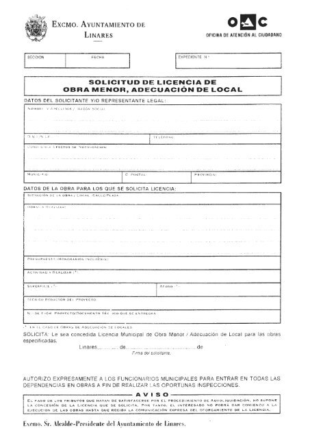 Solicitud Licencia Obra menor - Ayuntamiento de Linares