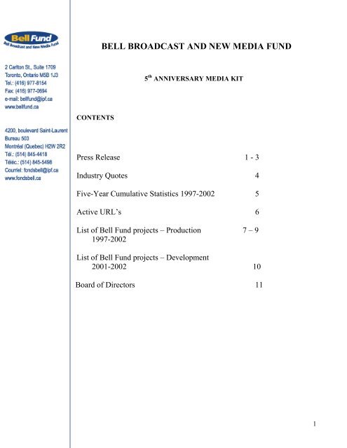 Bell Broadcast And New Media Fund