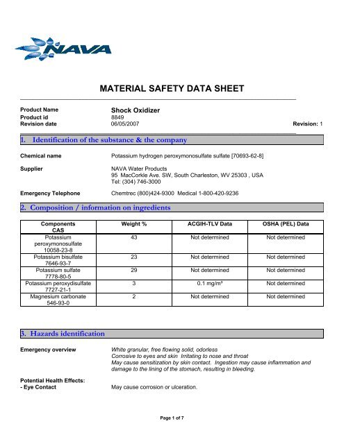 MSDS Sheet - Pool Plaza