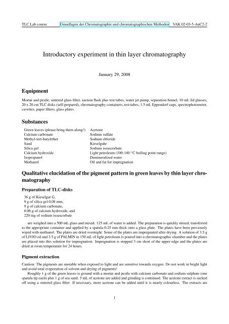Thin layer chromatography experiments