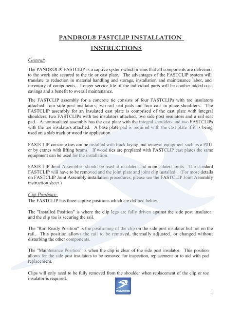 FASTCLIP Installation Instructions 10-2010A - Pandrol USA