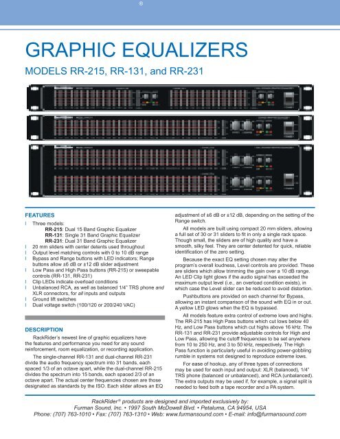 GRAPHIC EQUALIZERS - Furman Sound