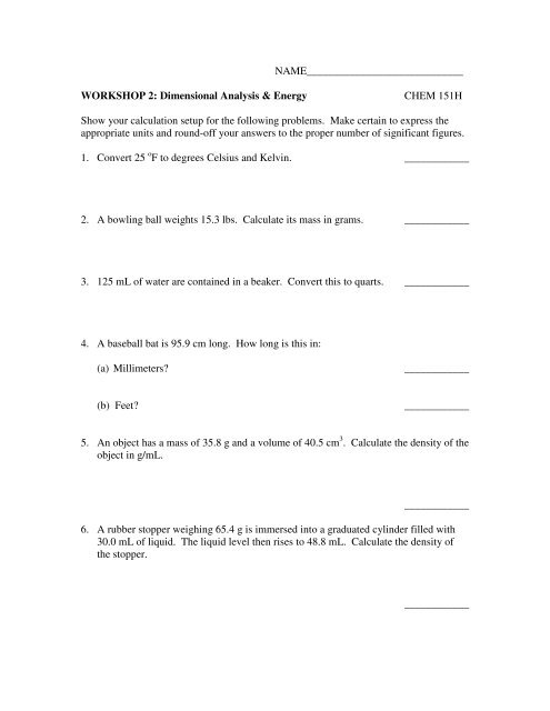 Workshop #2: Dimensional Analysis & Energy