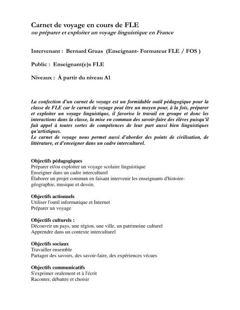 Carnet de voyage en cours de FLE