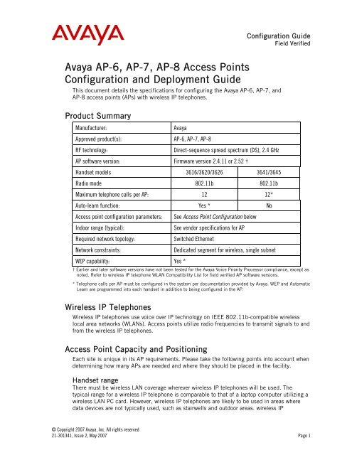 Avaya AP-6, AP-7, AP-8 Access Points ... - Avaya Support