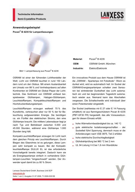 Pocan B 4235 für Lampenfassungen - LANXESS