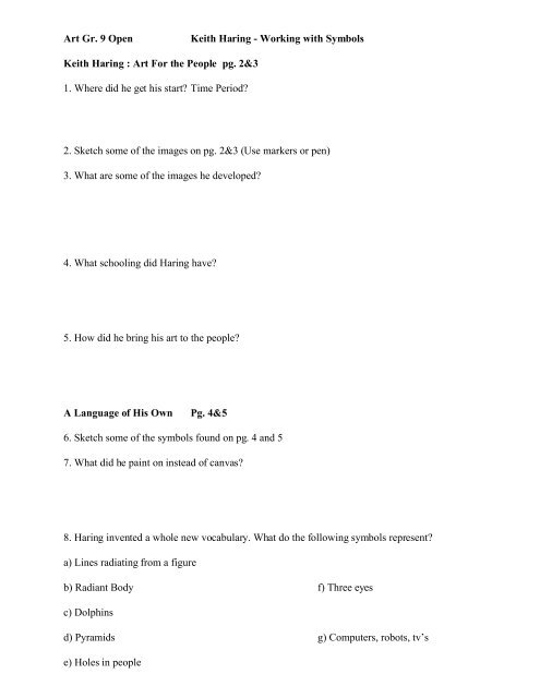 Keith Haring Art Worksheets with Questions Answers English ...